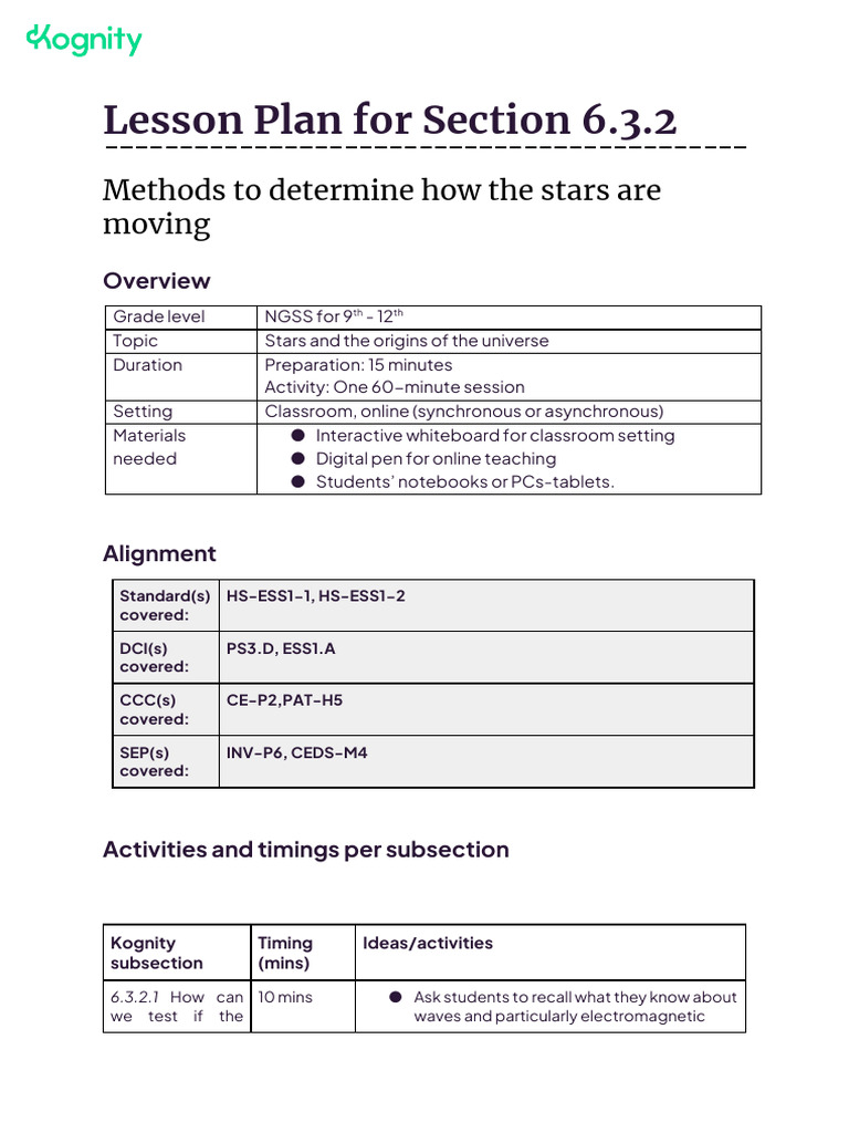 Methods to Determine How the Stars Are Moving - Lesson Plan | PDF ...