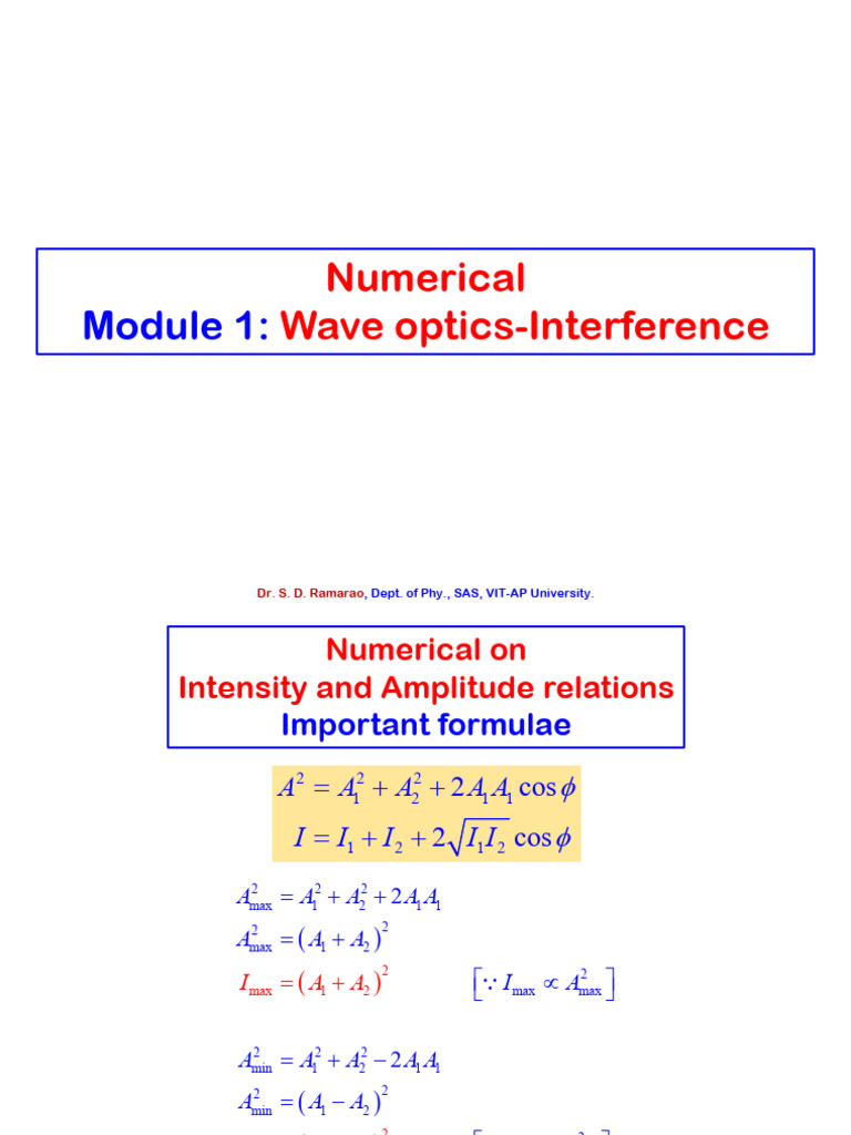 Module 1 - Numerical On Interference - Dr. S D Ramarao | PDF ...