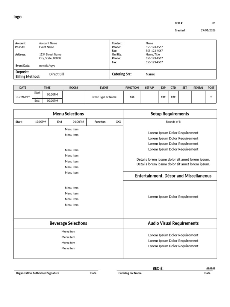 Banquet Event Order (BEO) | PDF | Restaurants | Gastronomy