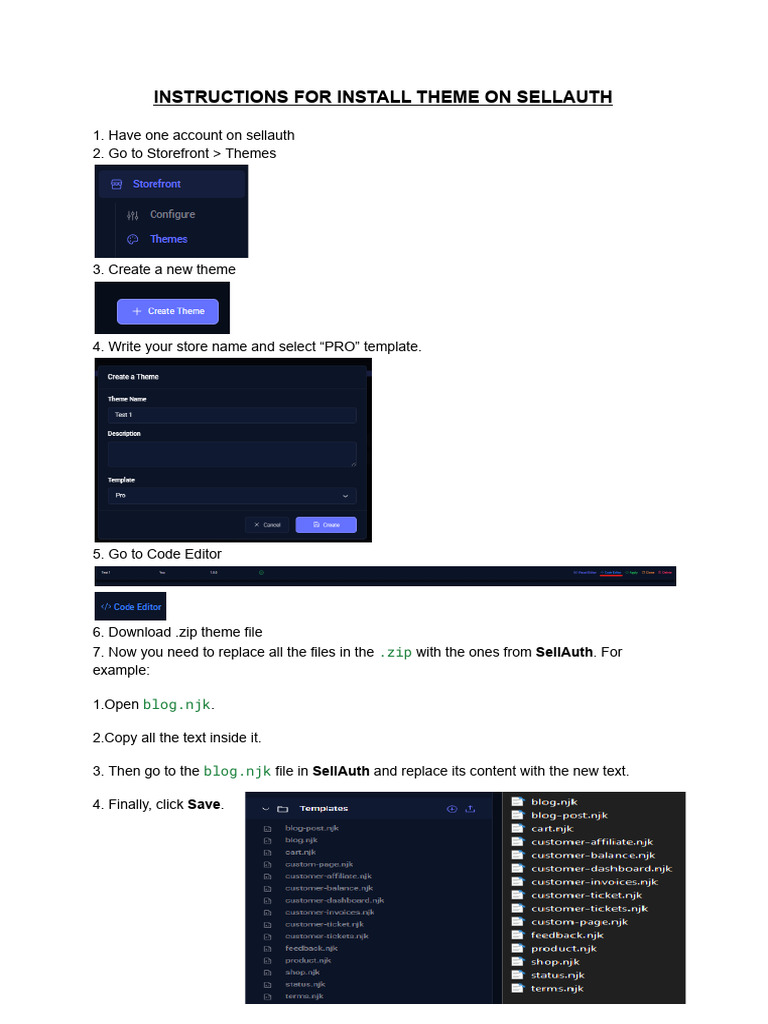 Instructions For Install Theme On Sellauth | PDF