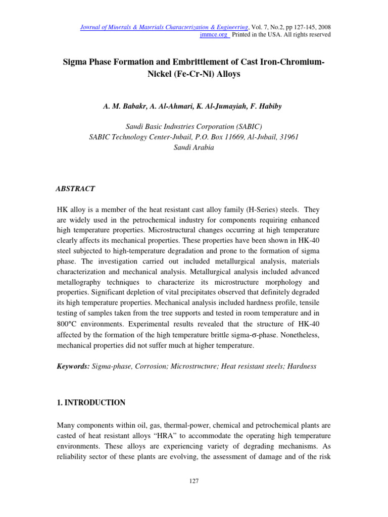 Sigma Phase Formation and Embrittlement of Cast Ir | PDF | Ultimate ...