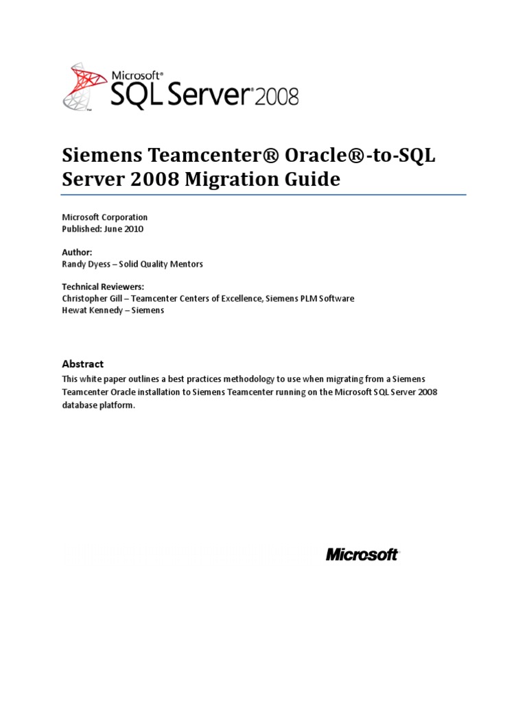5618.siemens Teamcenter Oracle To SQL ServerMigration Guide | PDF