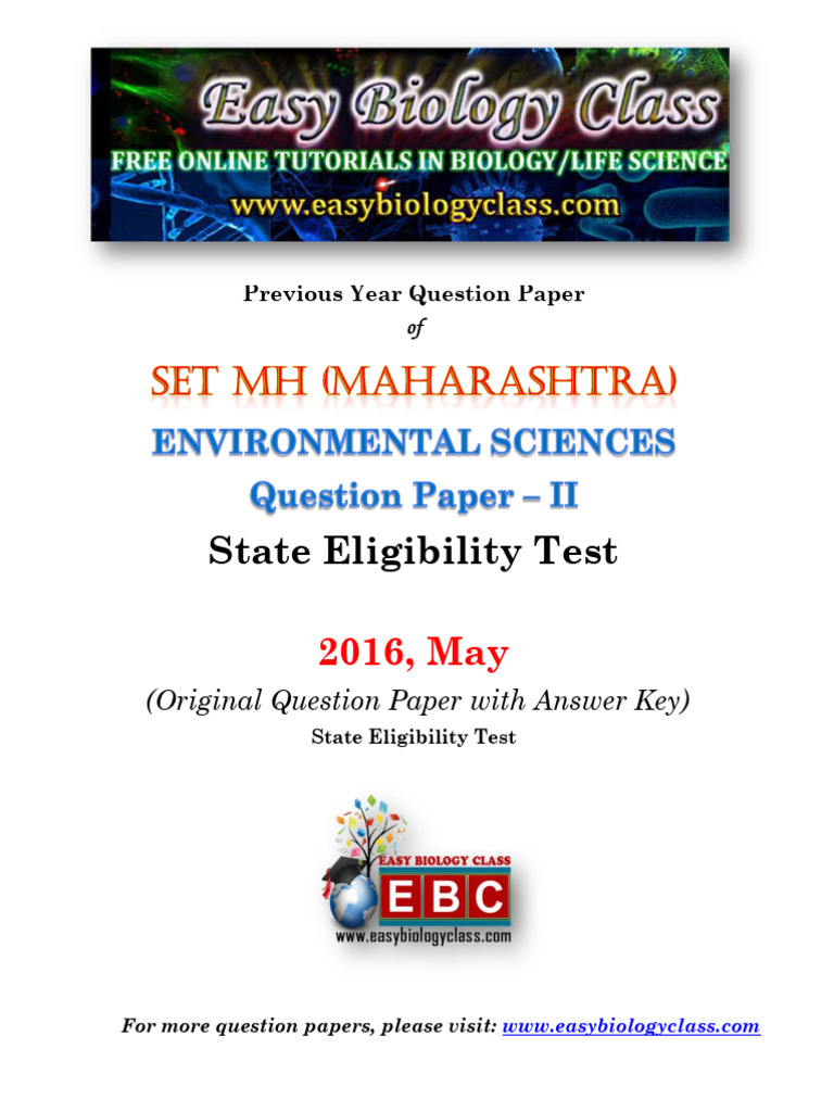MH SET 2016 May Environmental Sciences Question Paper II | PDF | Academia