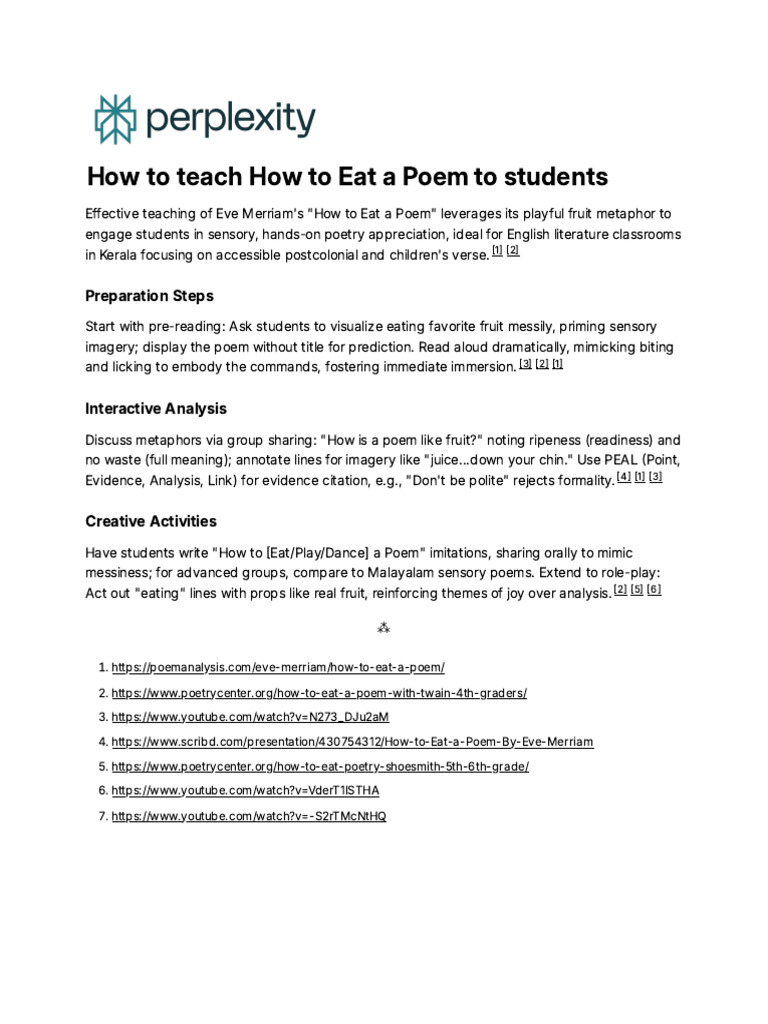 How to Teach How to Eat a Poem to Students | PDF