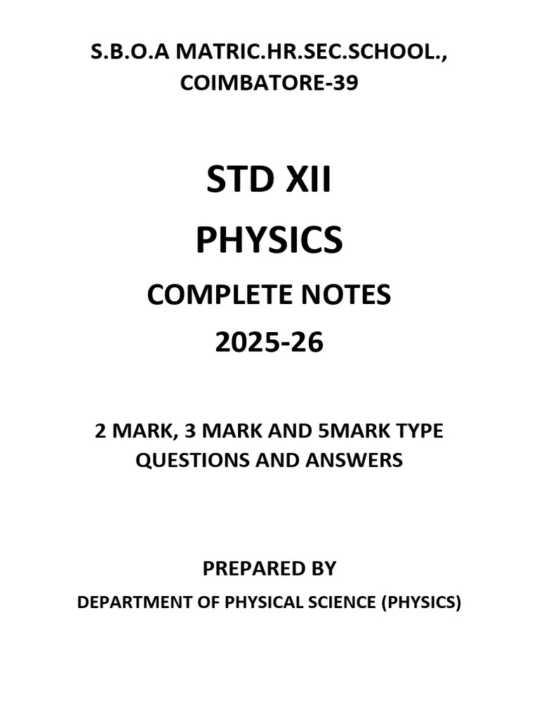 STD Xii Physics Complete Notes (2025-26 | PDF | Electric Field ...