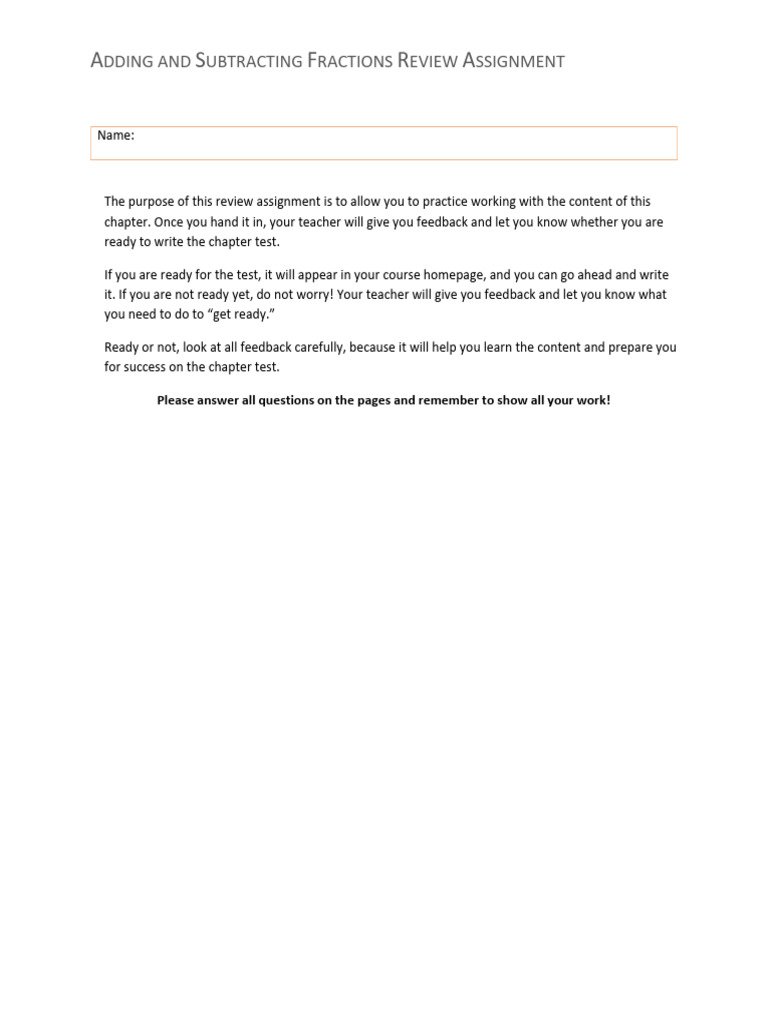 Crtion o Add Sub Fractions Assignment | PDF | Mathematics | Arithmetic