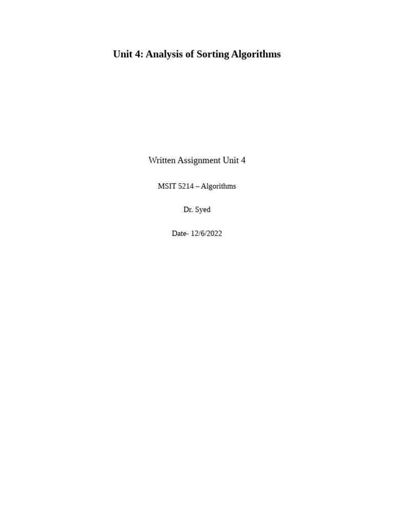 Unit 4 Analysis of Sorting Algorithms | PDF | Theoretical Computer ...