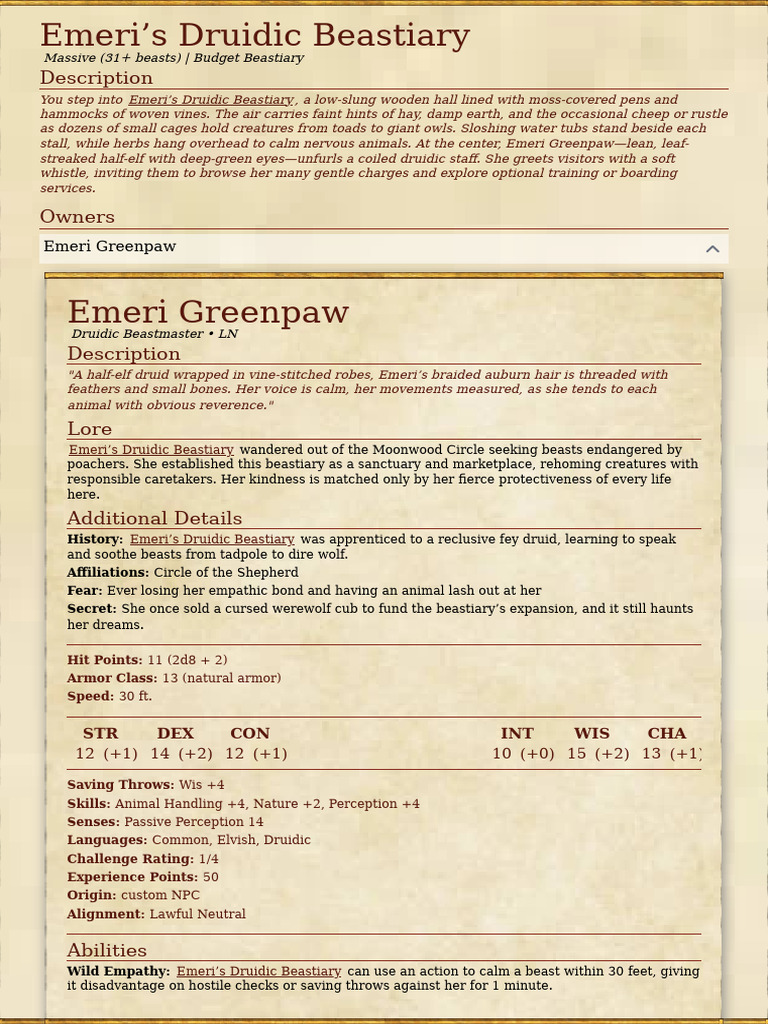 Emeri's Druidic Beastiary | PDF | Zoology