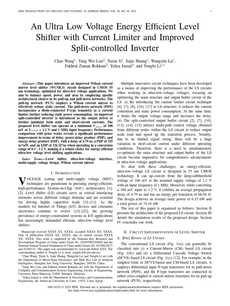 An Ultra Low Voltage Energy Efficient Level Shifter With Current ...
