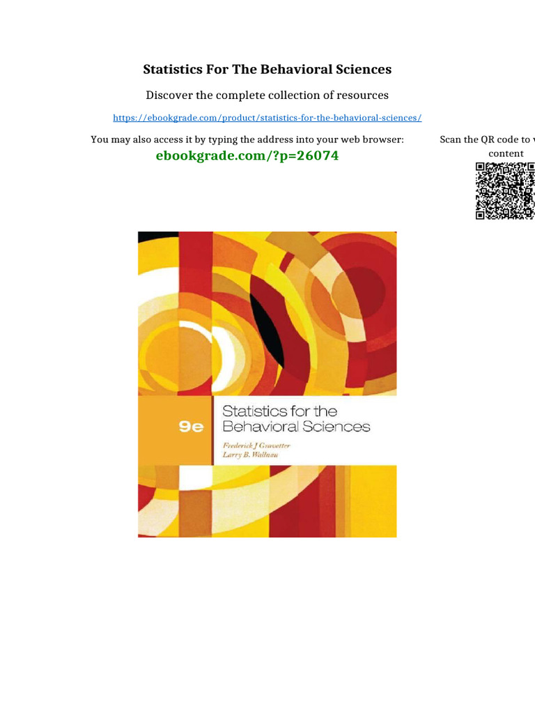 Statistics For The Behavioral Sciences Updated 2025 | PDF