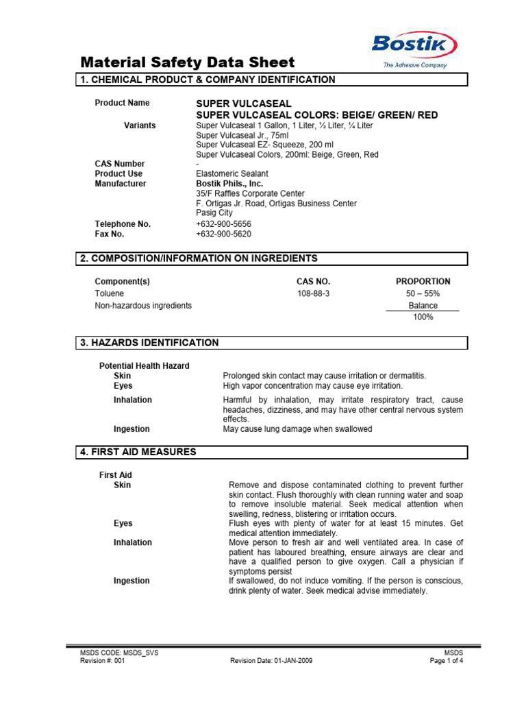 Super Vulcaseal - Bostik Philippines Inc. | PDF | Personal Protective ...