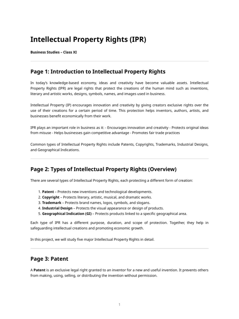 Intellectual Property Rights - Class Xi BST Project | PDF ...