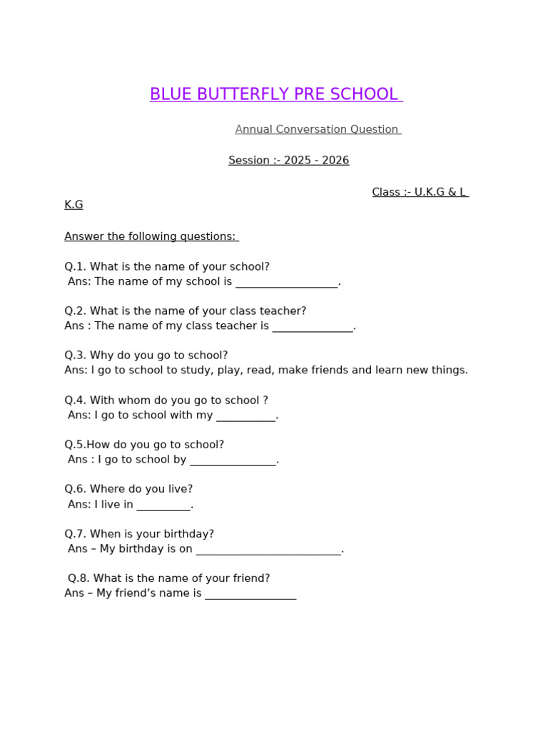 Blue Butterfly Pre School | PDF