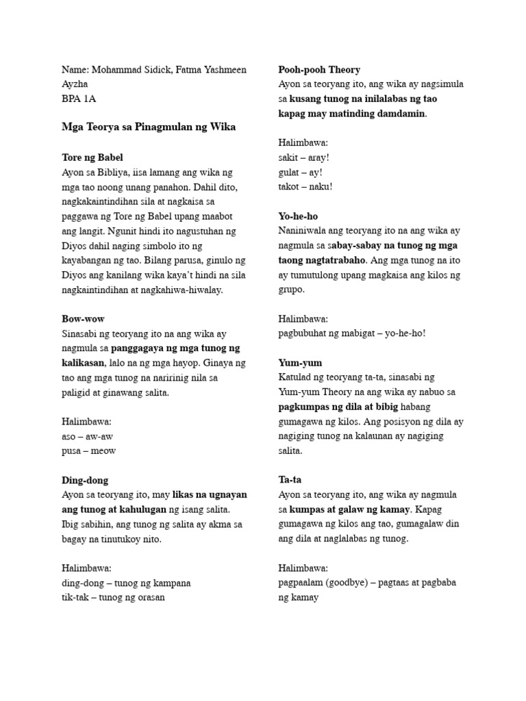 Mga Teorya Sa Pinagmulan NG Wika | PDF