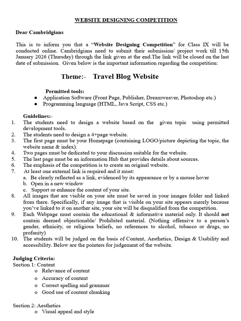 Class Ix Website Designing Competition Circular | PDF | Websites ...