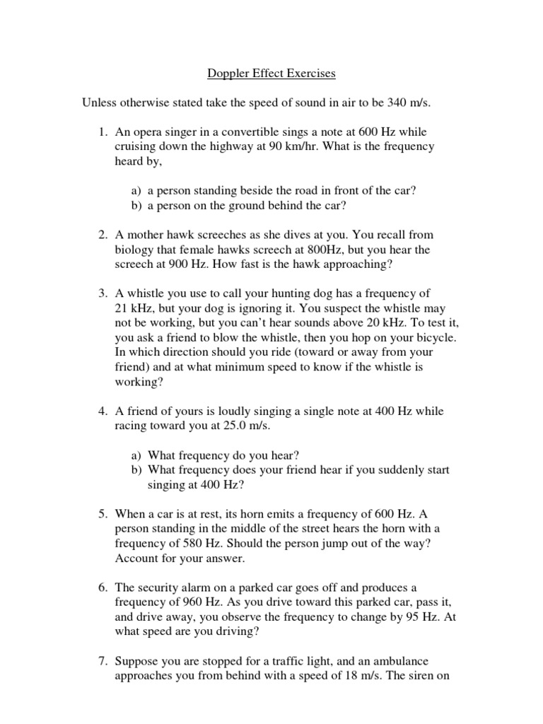 Doppler Exercises | PDF | Sound | Doppler Effect