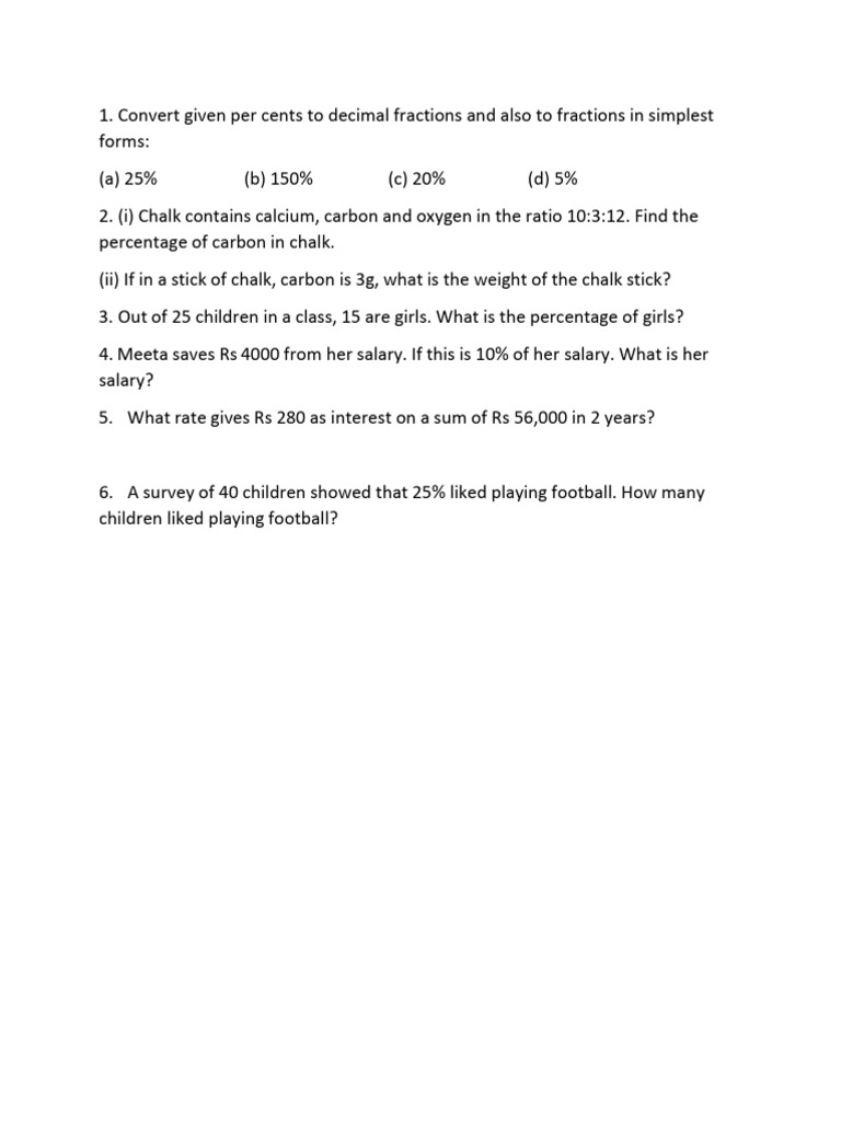 Maths CH - 7 Worksheet | PDF | Percentage | Interest