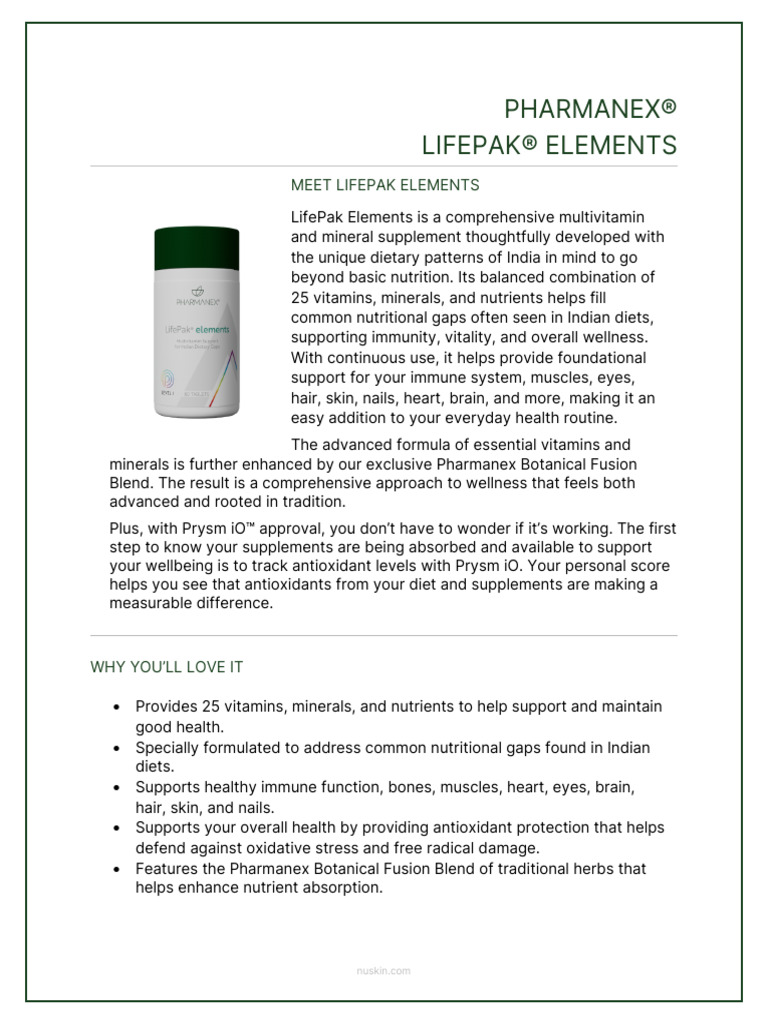 Nu Skin India Pharmanex LifePak Elements PIP 1-13-2026 | PDF ...