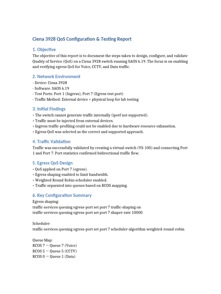 Ciena 3928 QoS Report | PDF