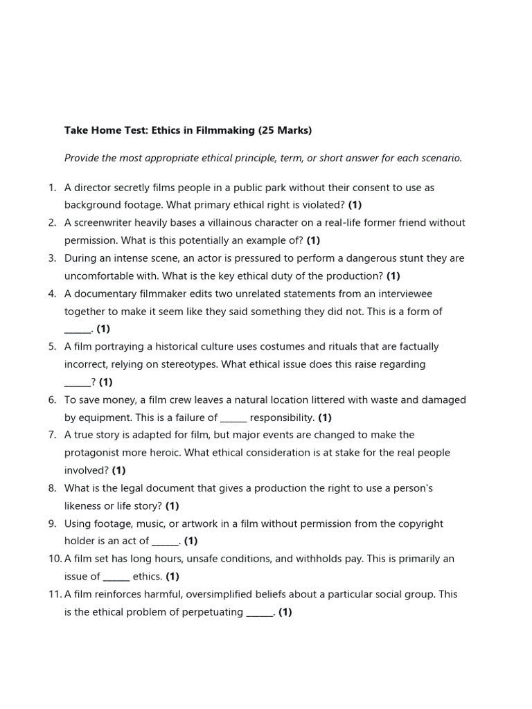 Take Home Test | PDF | Filmmaking