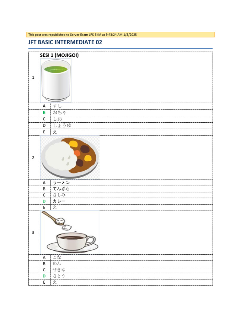 JFT Basic Intermediate 02+jawaban | PDF