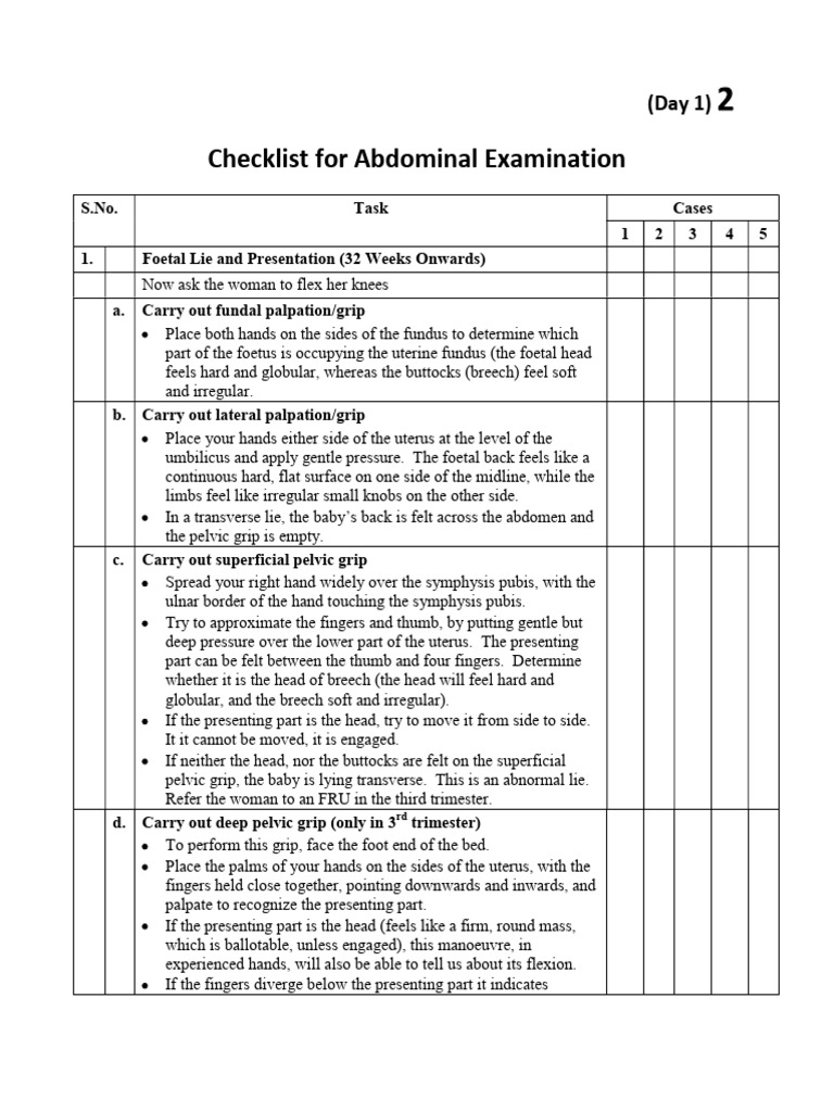 Checklist Abdominal Examination | PDF | Abdomen | Pelvis