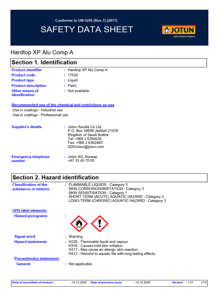 Hardtop XP - Comp A - Msds | PDF | Chemical Substances | Chemistry