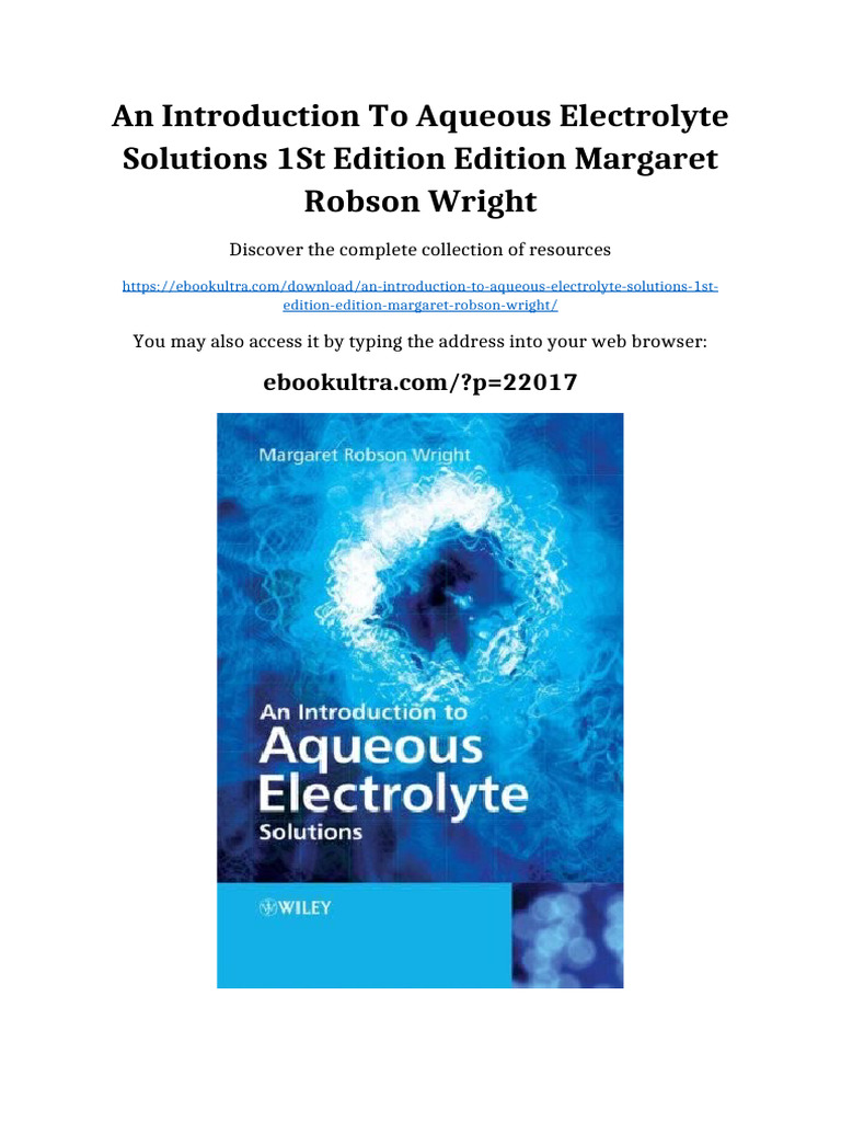 An Introduction To Aqueous Electrolyte Solutions 1st Edition Edition ...