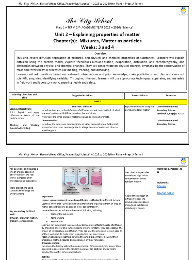 Prep 1 Unit Plan 2 Explaining Properties of Matter | PDF | Mixture ...