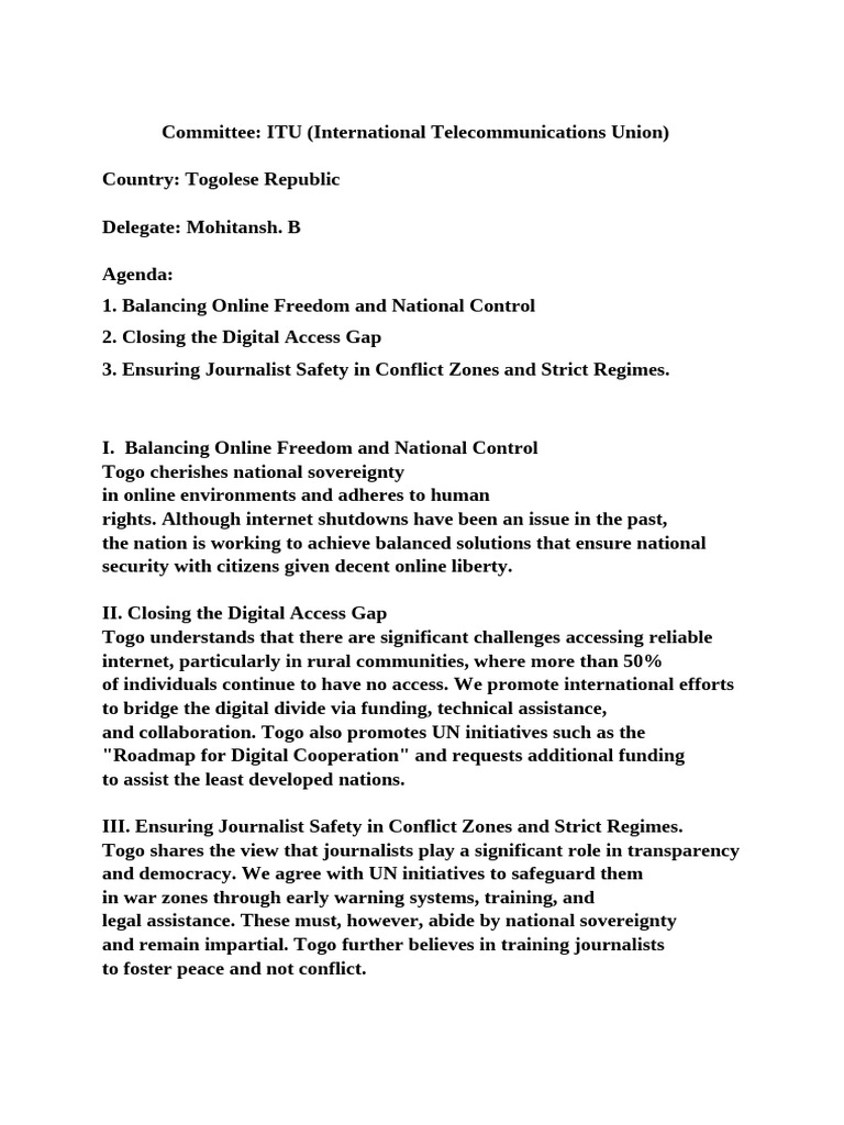 Model United Nations Position Paper | PDF