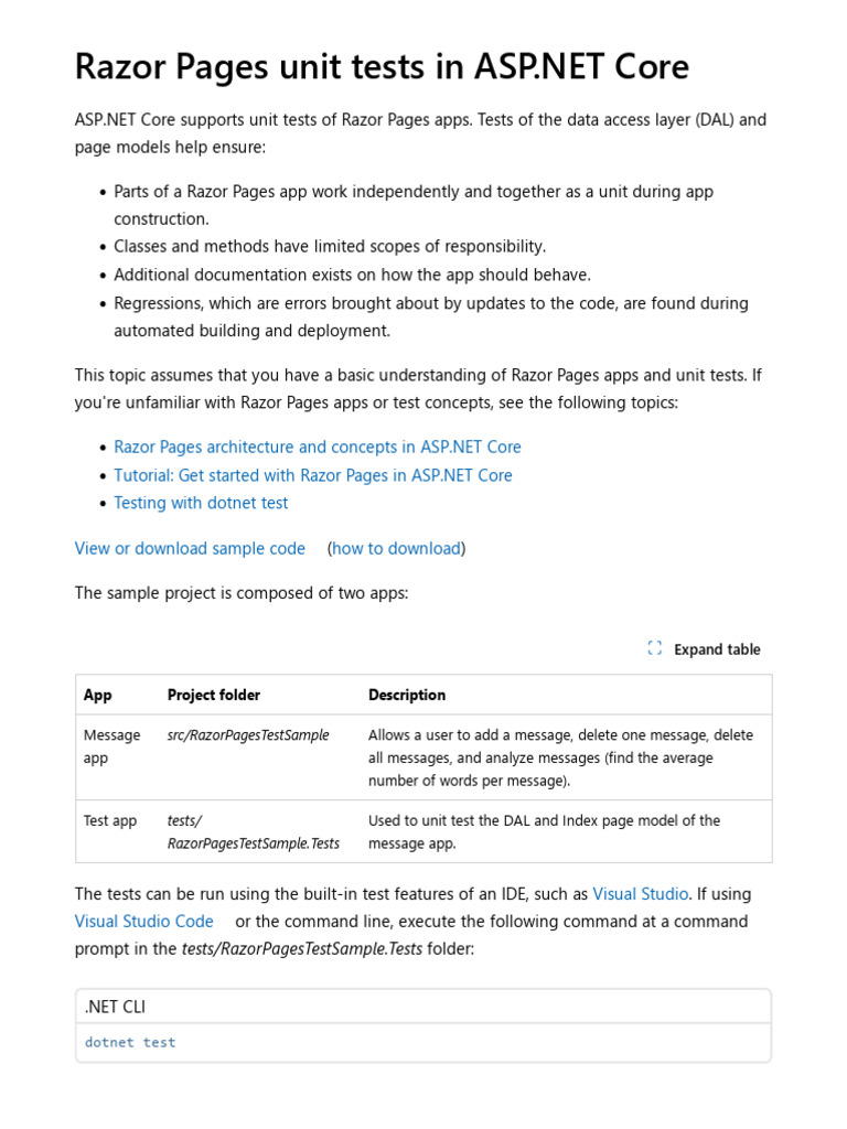 Razor Pages Unit Tests in ASP.net Core | PDF | Databases | Unit Testing
