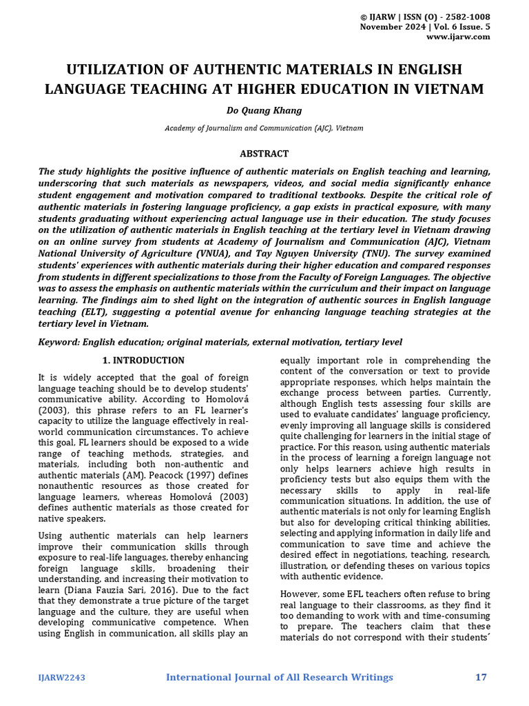 Utilization of Authentic Materials in en | PDF | Learning | Teachers