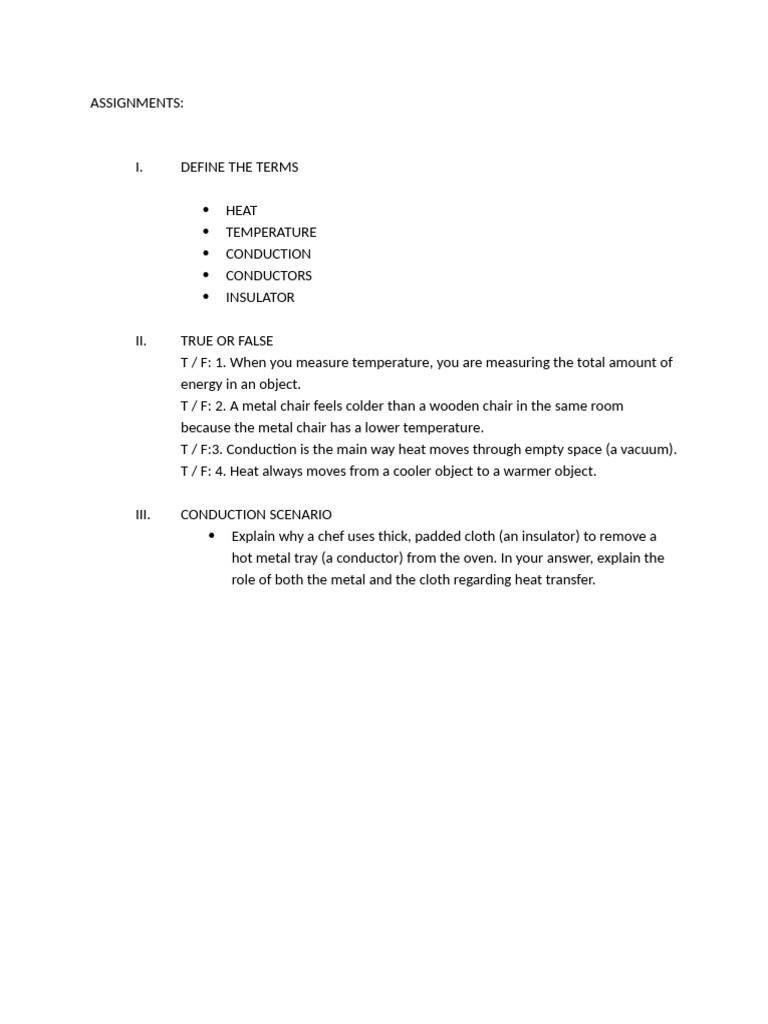 Assignment Grade 7 Conduction | PDF