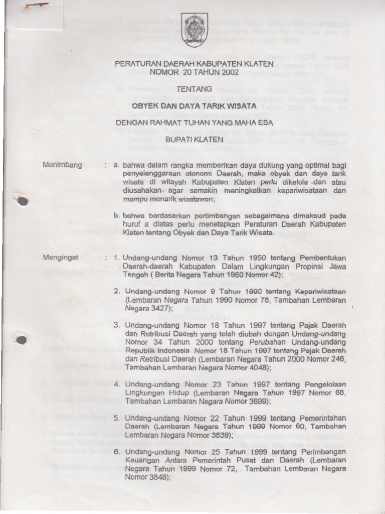 Perda Nomor 20 Tahun 2002 Tentang Obyek Dan Daya Tarik Wisata-OCR | PDF