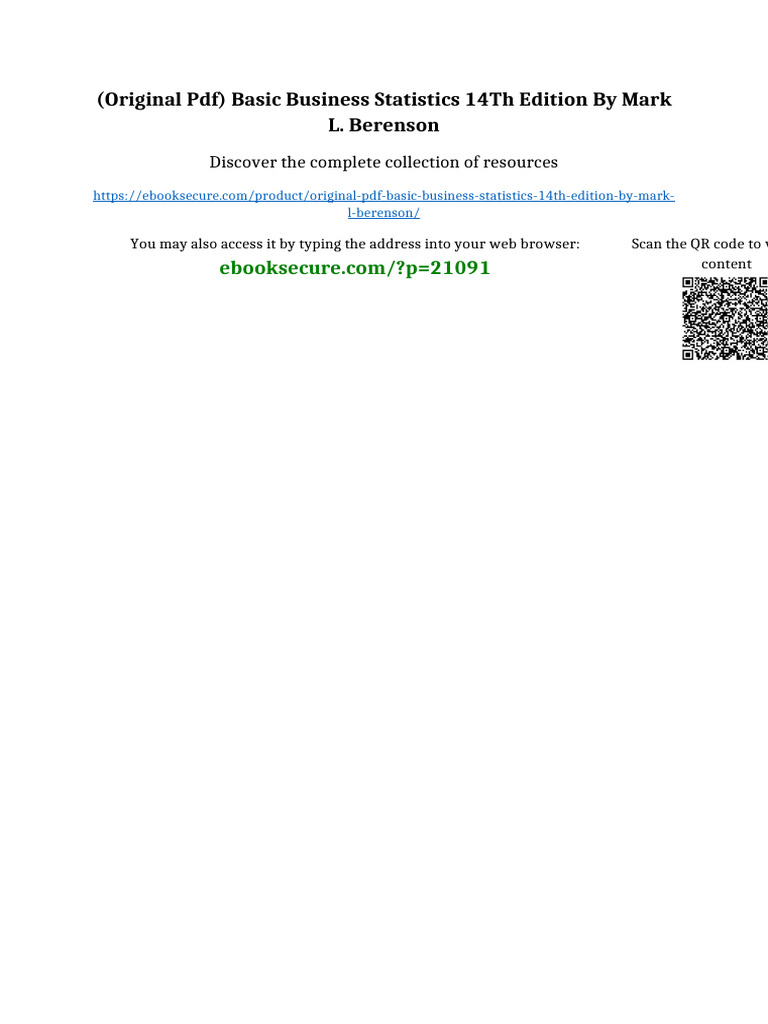 (Original PDF) Basic Business Statistics 14th Edition by Mark L ...