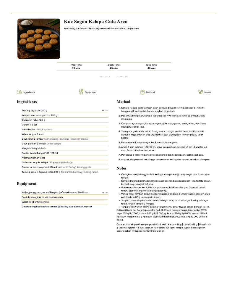 Kue Sagon Kelapa Gula Aren | PDF