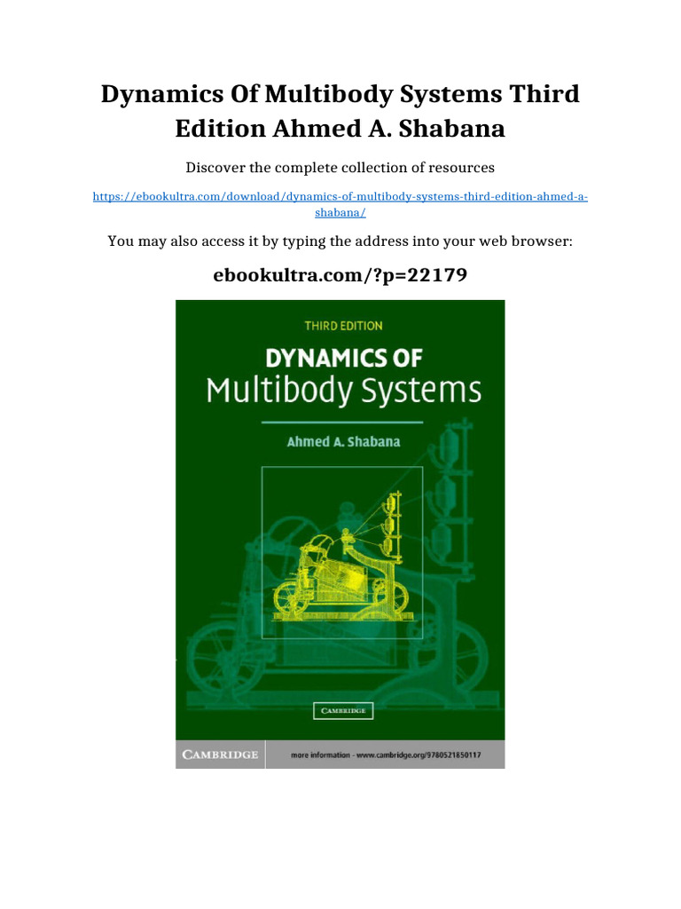 Dynamics of Multibody Systems Third Edition Ahmed A. Shabana Ready to ...