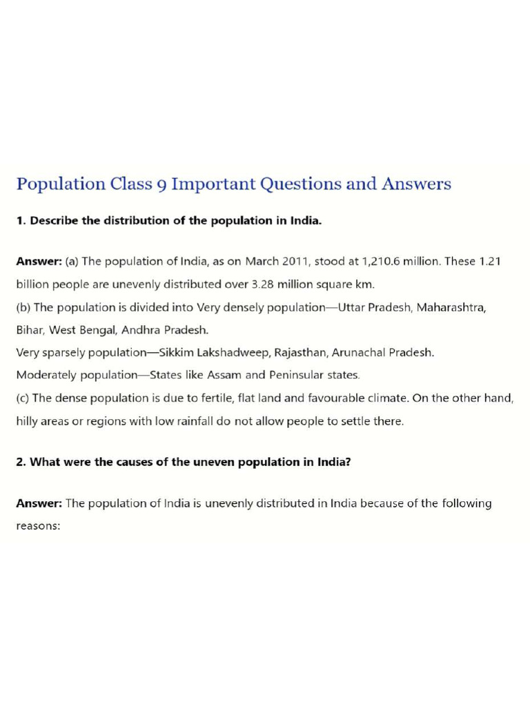 Geography Ch-6 Population Most Important Questions and Answers | PDF