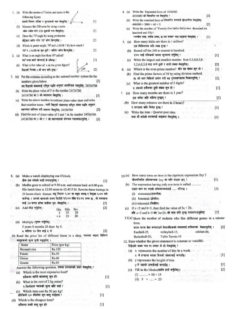 Class 5 Saturday Test | PDF