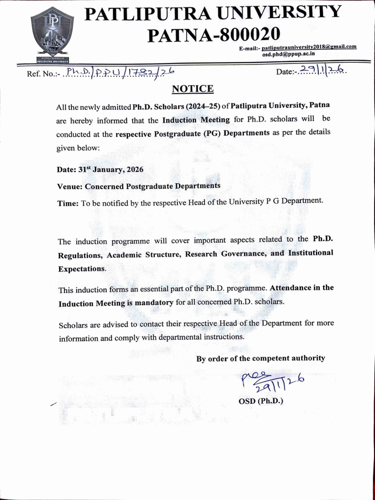 Notice For Ph. D. Induction Programme | PDF | Postgraduate Education ...
