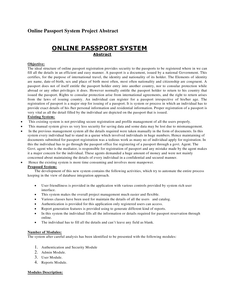 Online Passport System Project Abstract | PDF | Passport | Computing