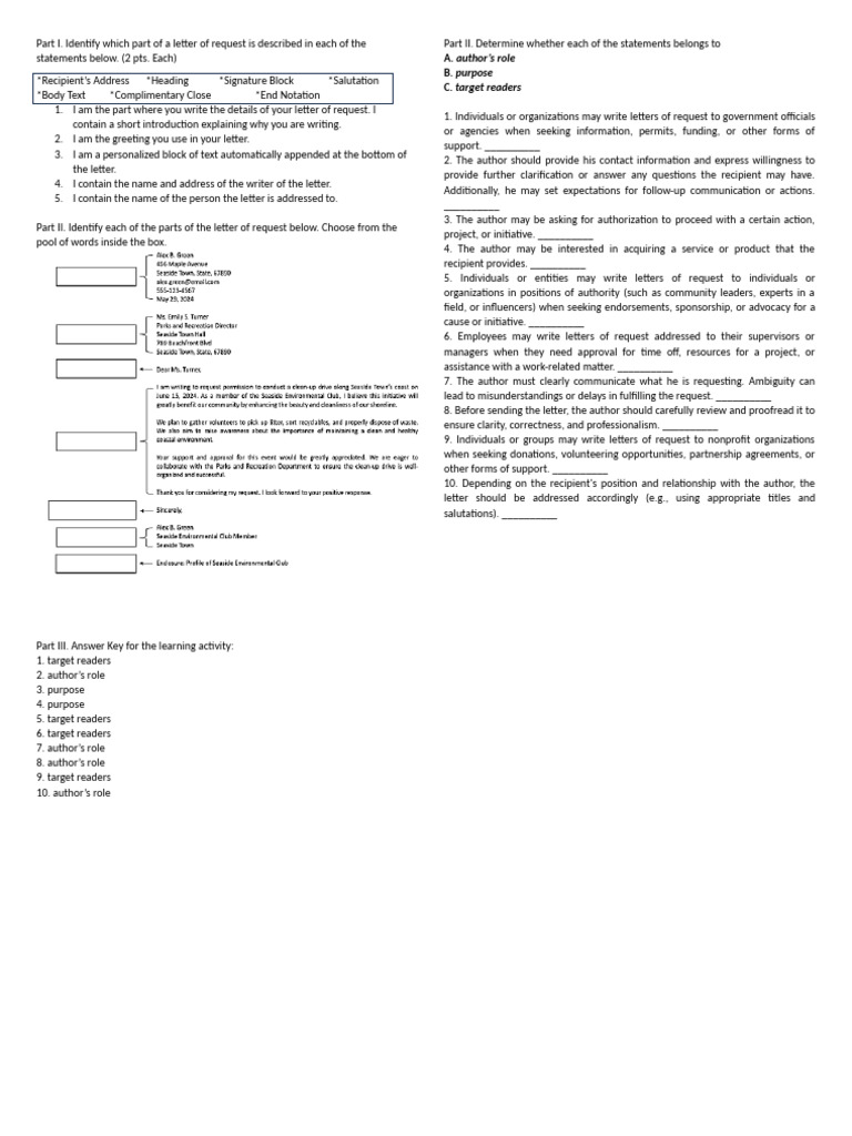 Long Quiz Letter of Request | PDF