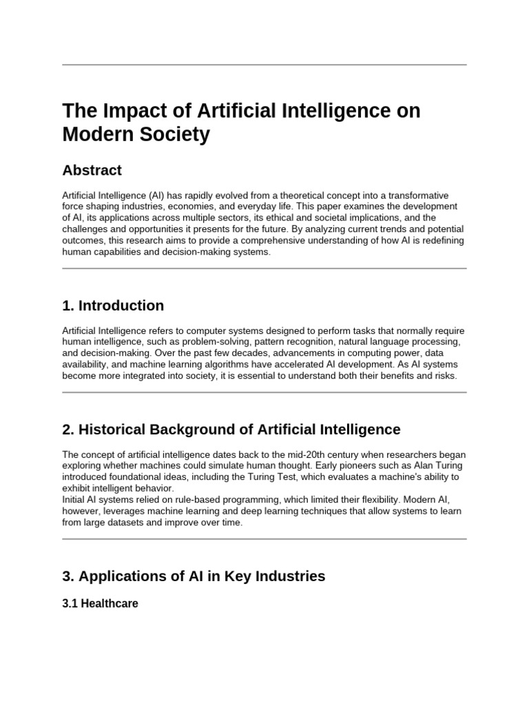 The Impact of Artificial Intelligence On Modern Society | PDF ...