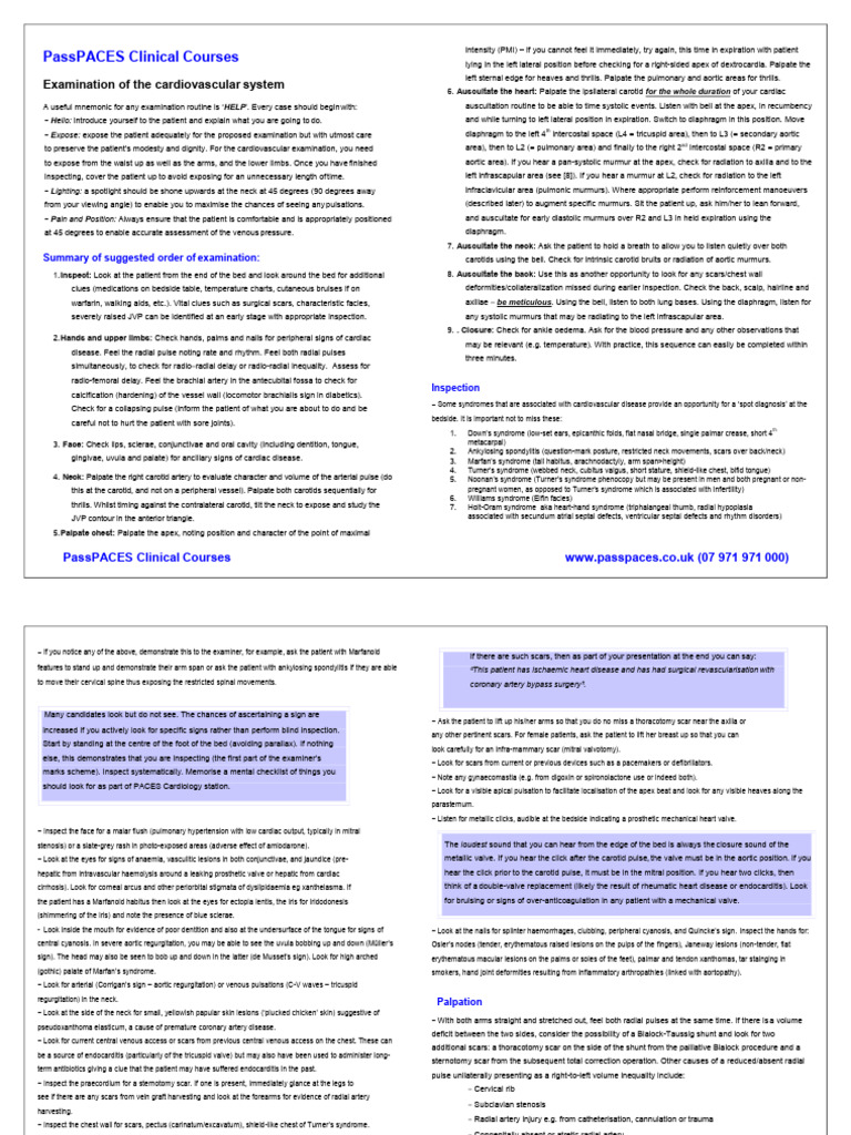 PassPACES Cardiovascular Examination | PDF