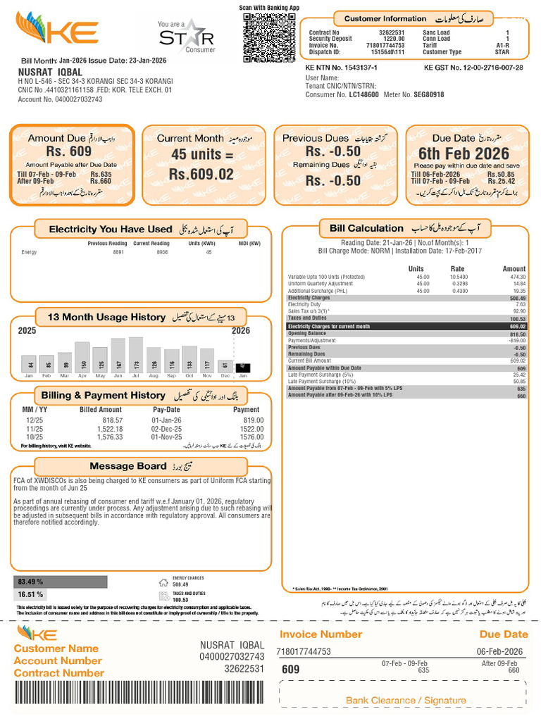 45 Units Rs.609.02 | PDF | Accounts Payable | Power (Physics)