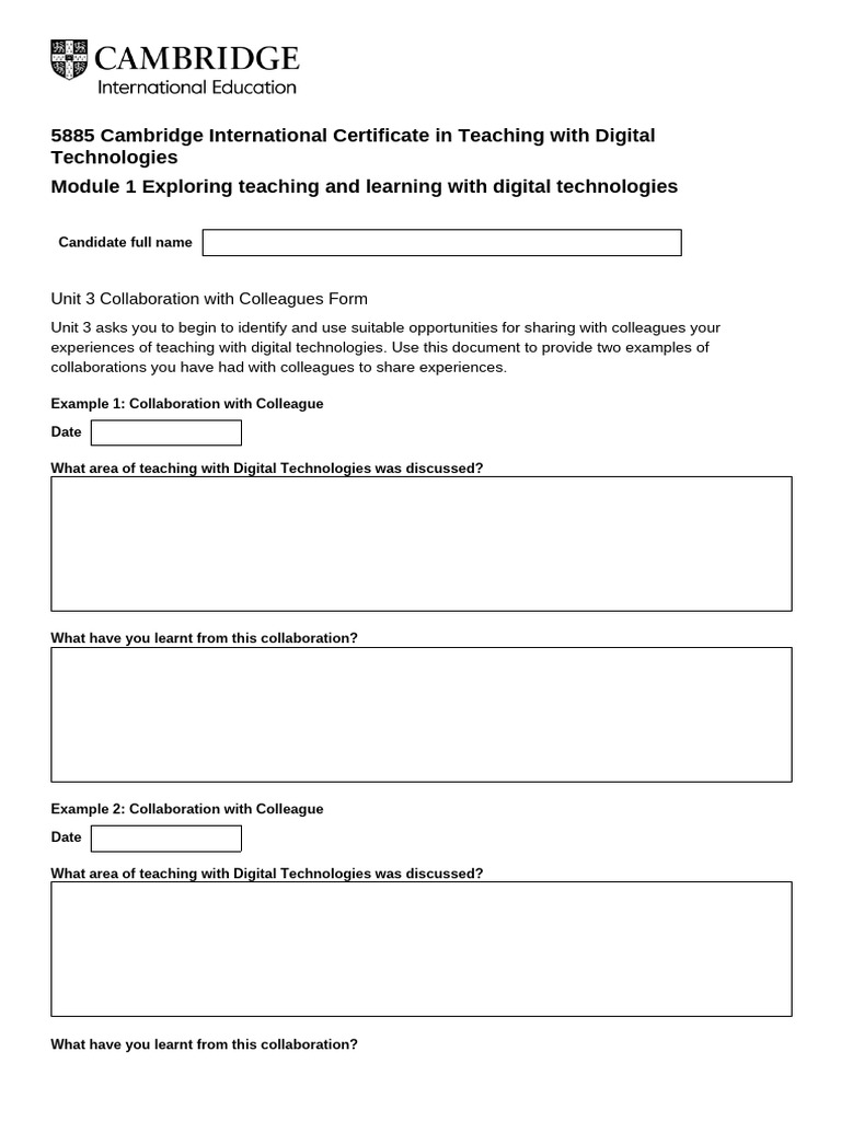 5885 Module 1 Unit 3 Collaboration With Colleagues Form | PDF