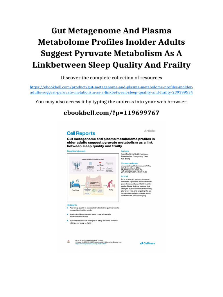 Gut metagenome and plasma metabolome profiles inolder adults suggest ...