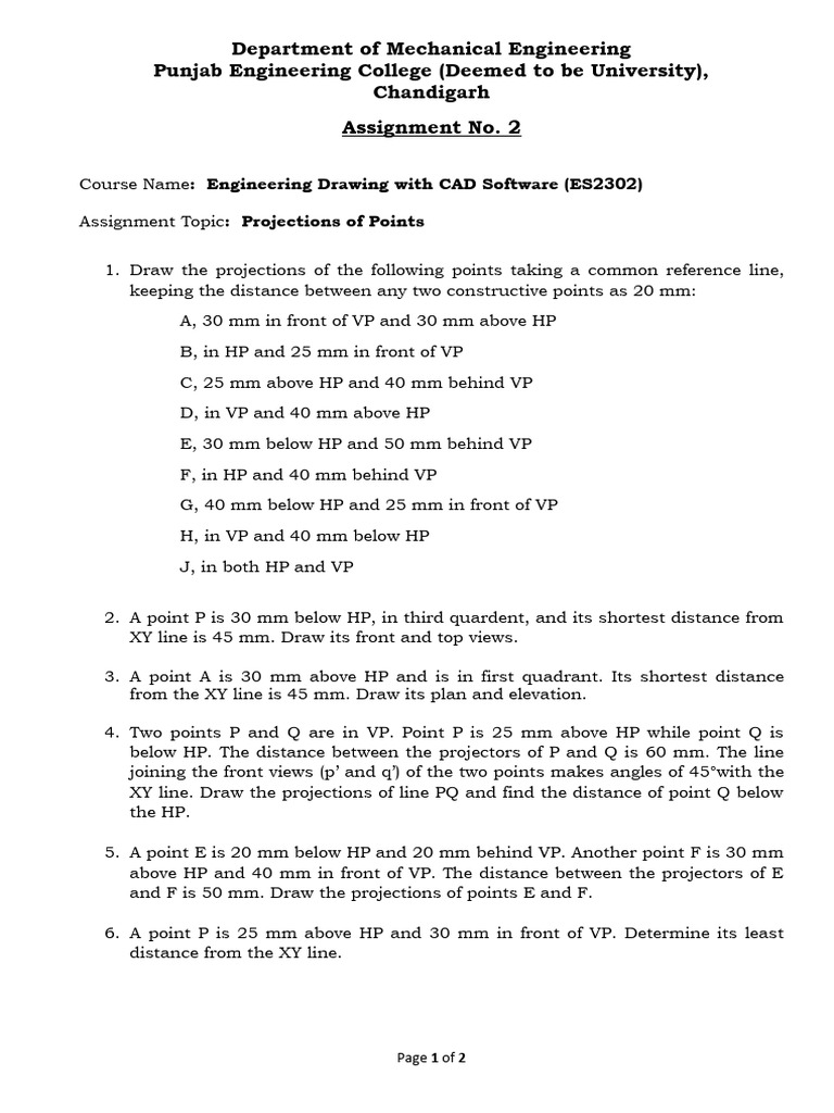 Engineering Drawing Assignment-Projections of Points | PDF | Chess ...