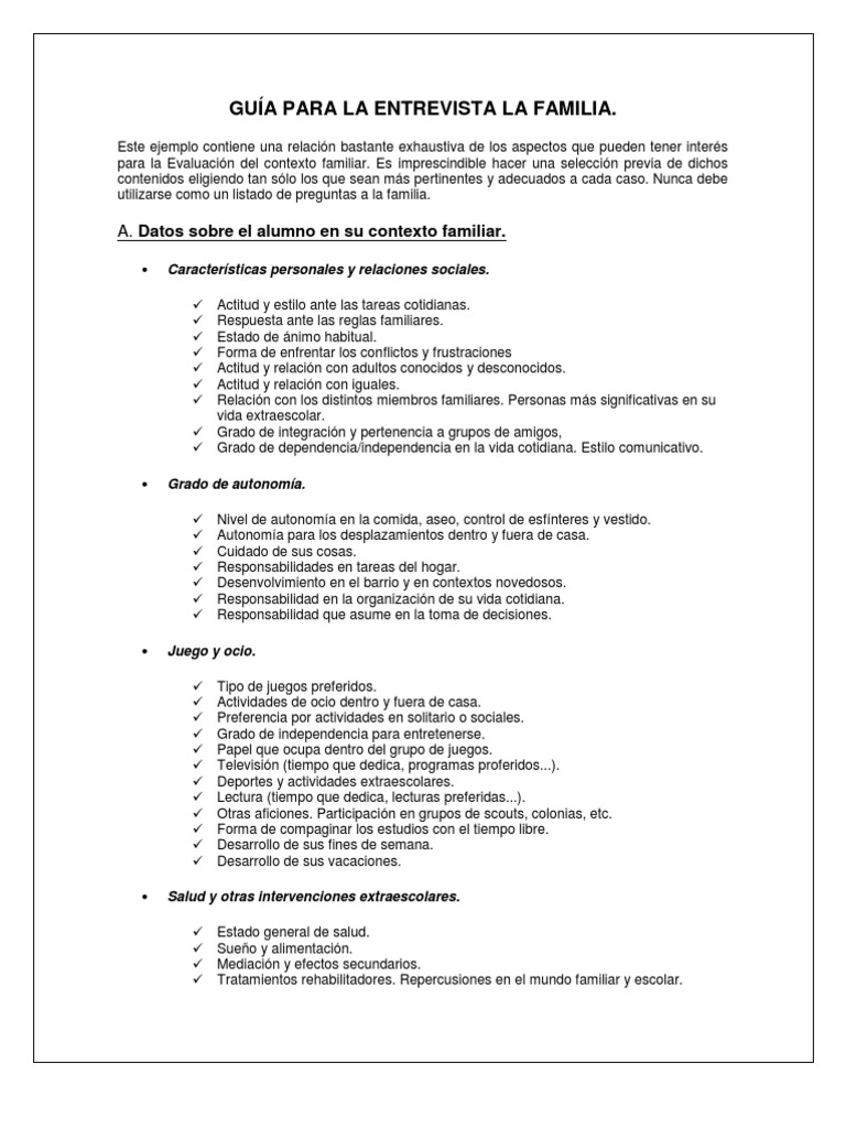 Guía para La Entrevista La Familia | PDF | Ocio | Adultos