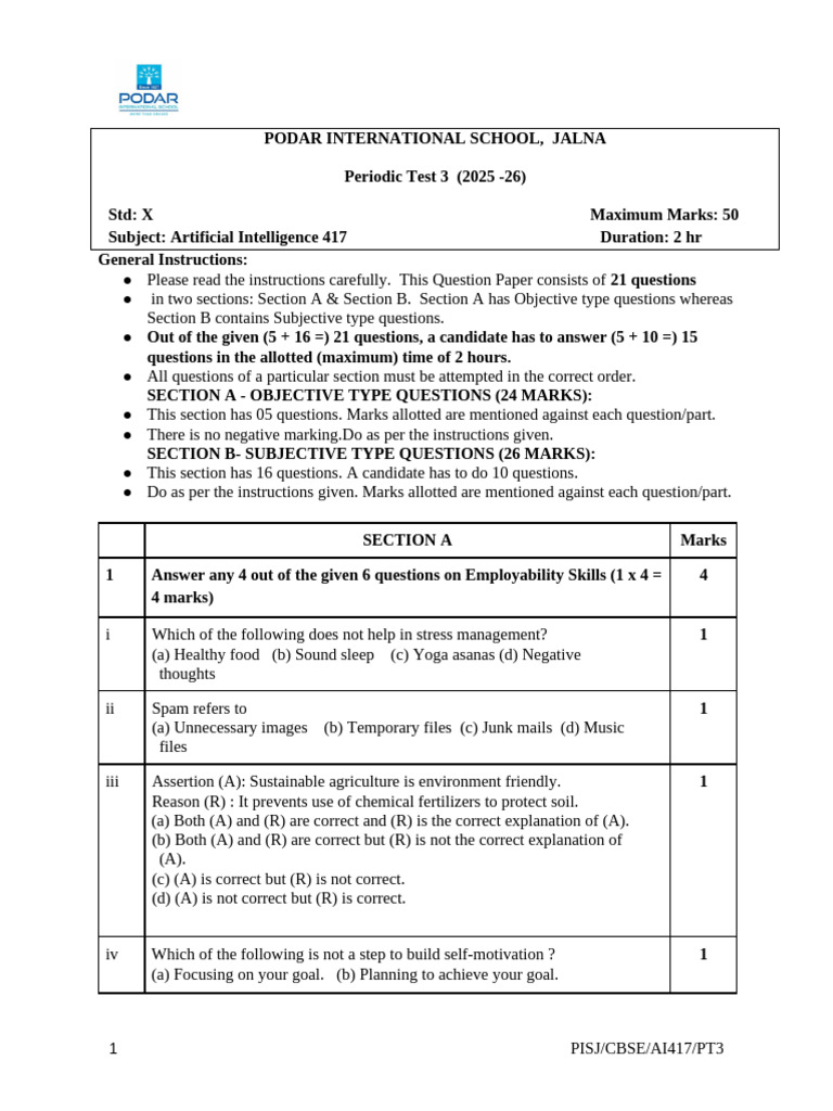 Grade 10 AI PT3 2025-26 | PDF | Artificial Intelligence | Intelligence ...